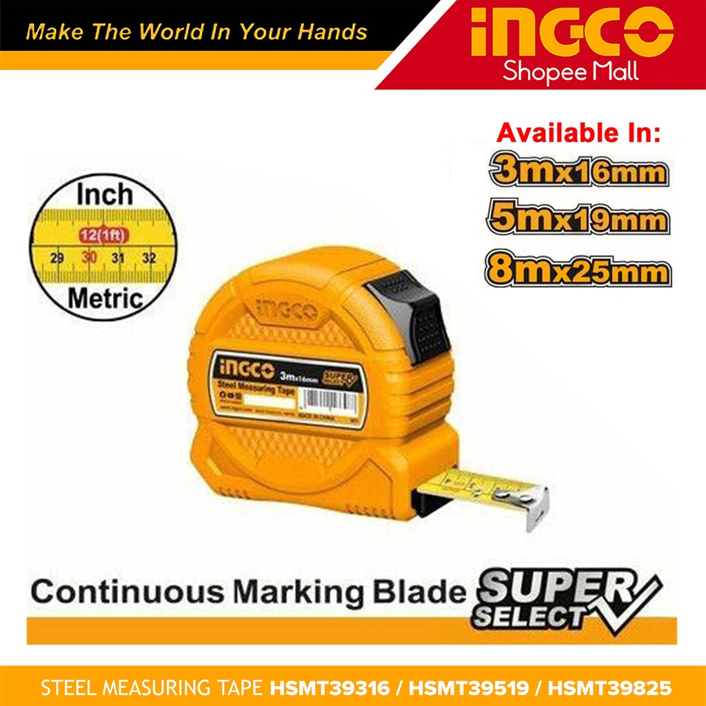 Ingco Steel Measuring Tape Measure With Metric And Inch HSMT39519 | HSMT39316 | HSMT39825 SS IHT ...