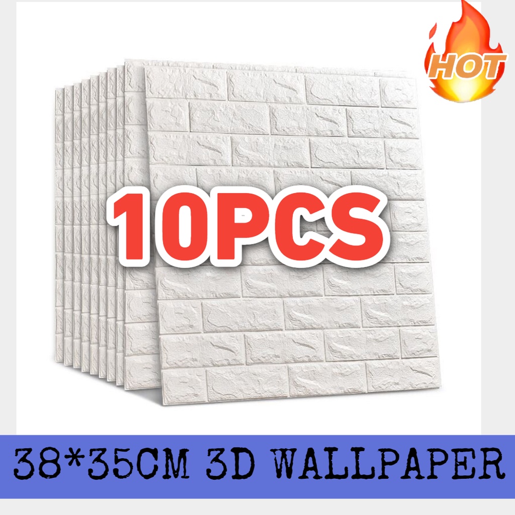 10pcs Wallpaper Brick 35×38cm 3D Wall Sticker Foam Self Adhesive super ...