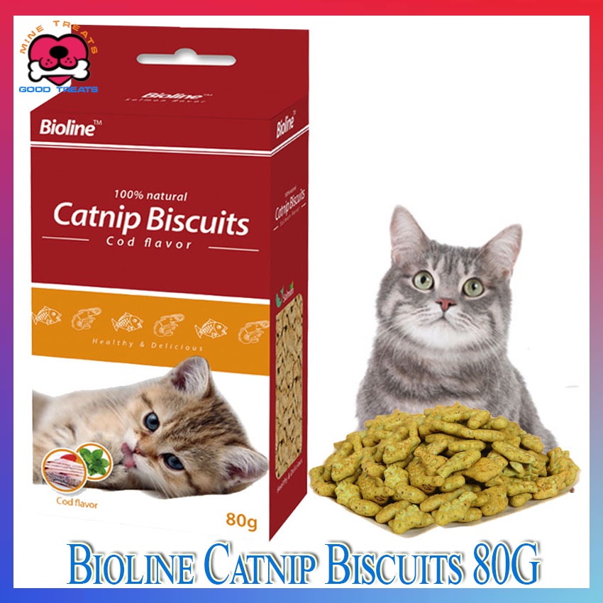 Bioline Catnip Biscuits 100% Natural Cat Treats 80g (Salmon Flavor ...