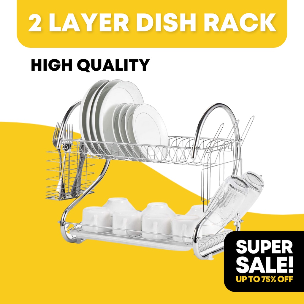 Original 2 Layer Dish Rack Stainless Steel Dish Drainer Storage Rack ...