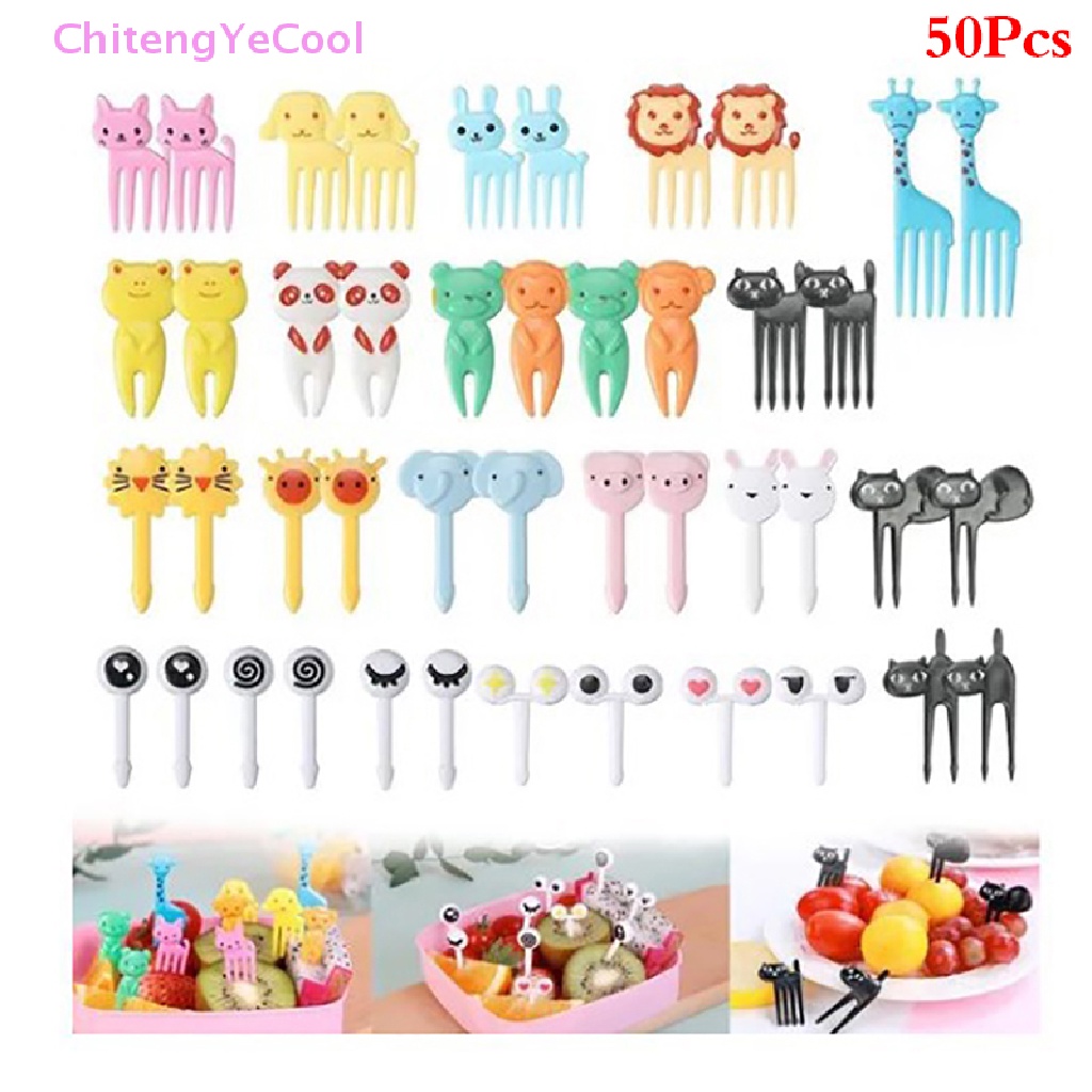 【HGPH】 30/50Pcs Cartoon Animal Fruit Forks Food Picks Plastic Dessert ...