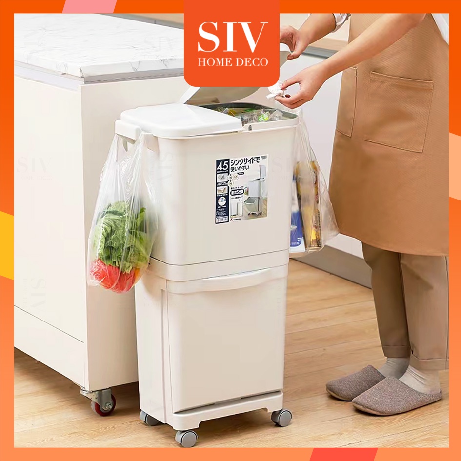 Siv 38 L& 45L Trash Can With 2 Covers Big Kitchen Bin Garage Wheels For ...