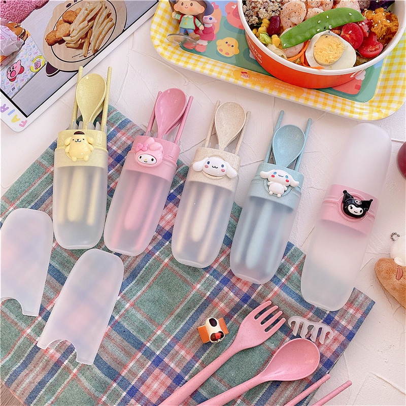 Sanrio Wheat Straw Chopsticks Spoon Fork Three-Piece Set Cute Student ...