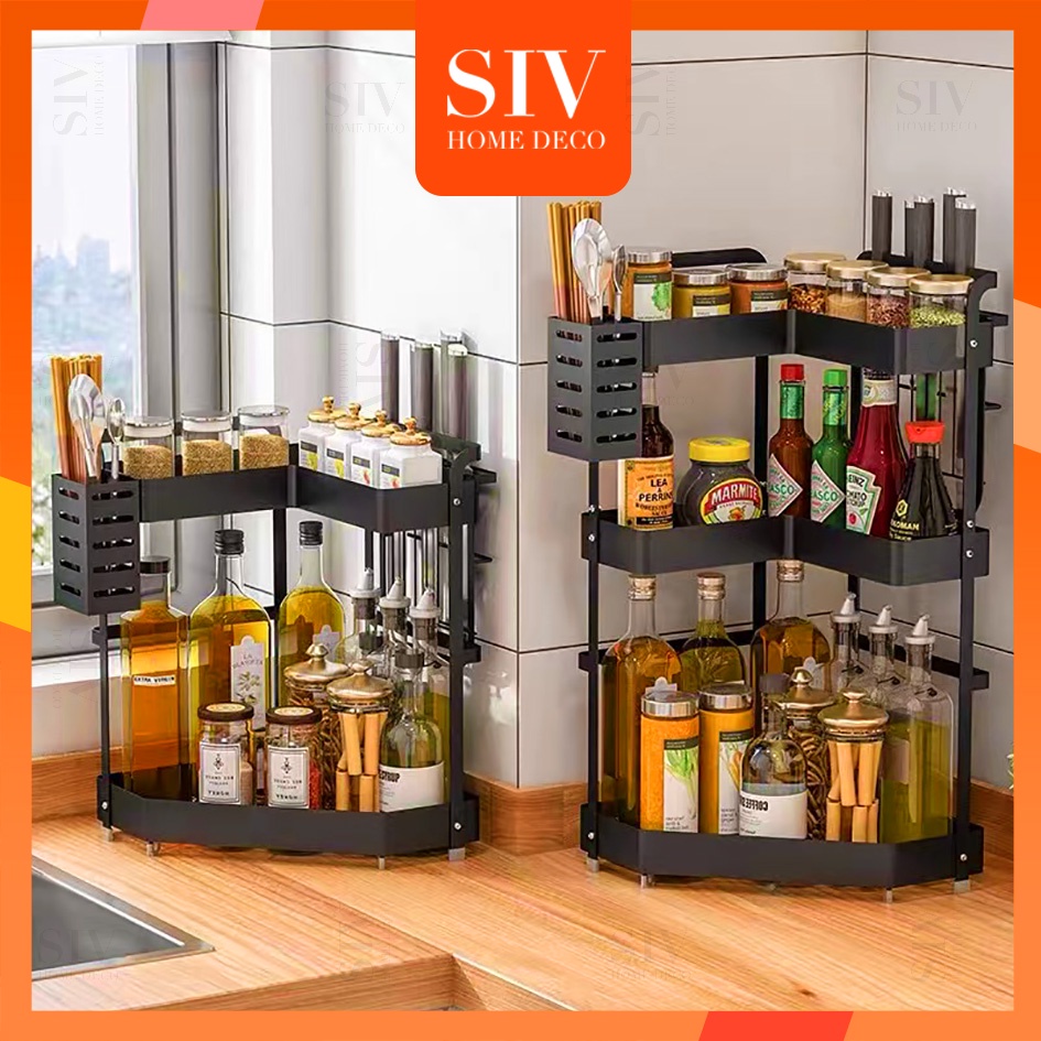 Siv 2/3 Tier Corner Spice Rack Condiments Seasoning Organizer For ...