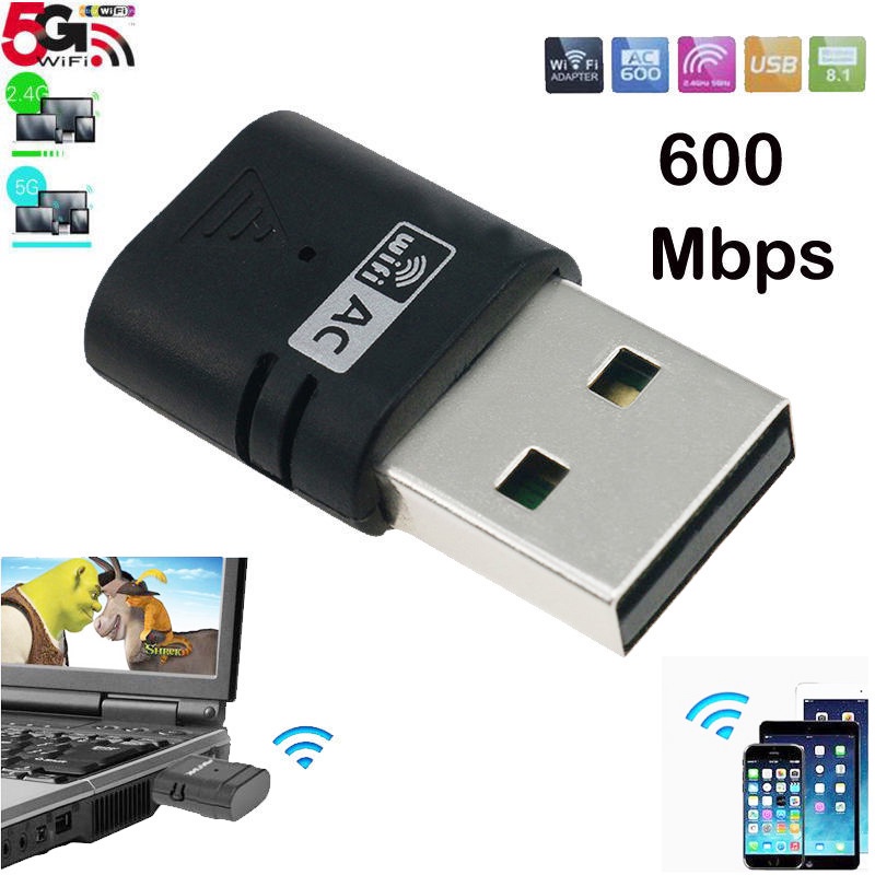 AC600 Dual-band USB 433Mbps 5Ghz Wifi Wireless Adapter Wifi Network+ ...
