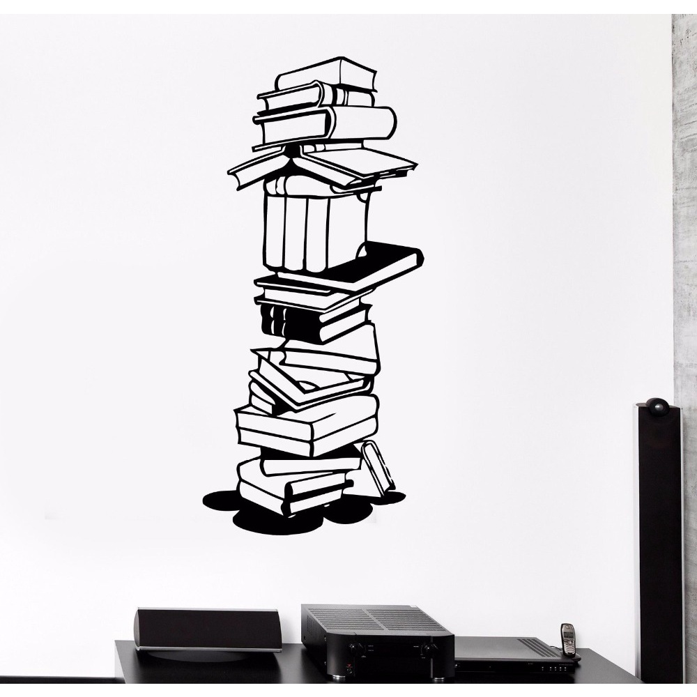 Reading Books Vinyl Wall Decal Library School Decoration Vinyl Books ...