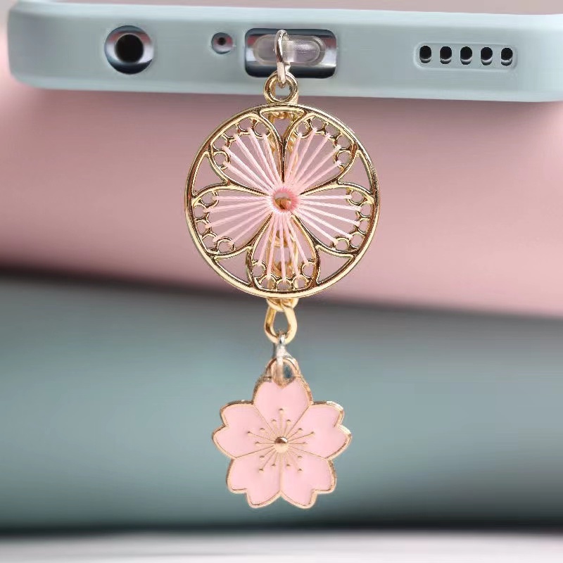 Mobile Phone Anti-Dust Plug Vintage Style Silk Cherry Blossom Bell ...