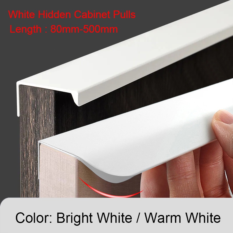White Hidden Cabinet Pulls Drawer Knobs 80mm 120mm 150mm 200mm 300mm ...