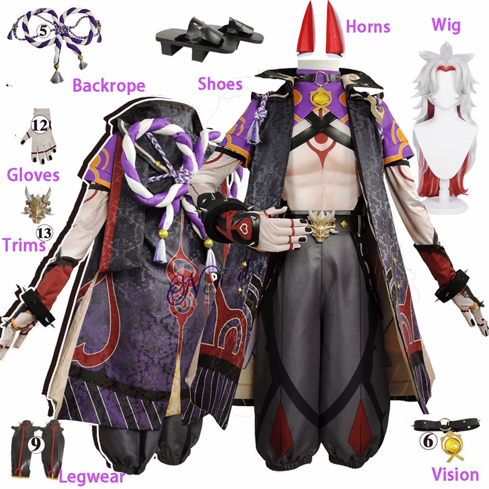 `Genshin Impact Arataki Itto Cosplay Costume Wig Shoes Devil Horns ...