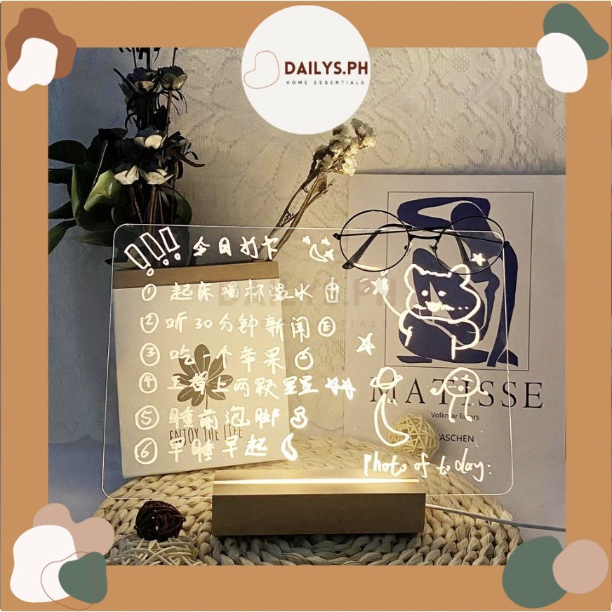 •DAILYS• Acrylic To Do List Reminder Note Board with LED Light Stand ...