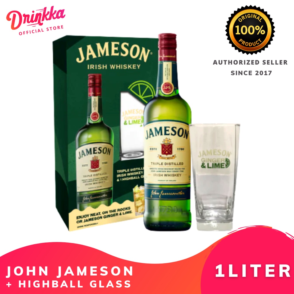 John Jameson Irish Whiskey 1L + Limited Edition Highball Glass | Shopee ...