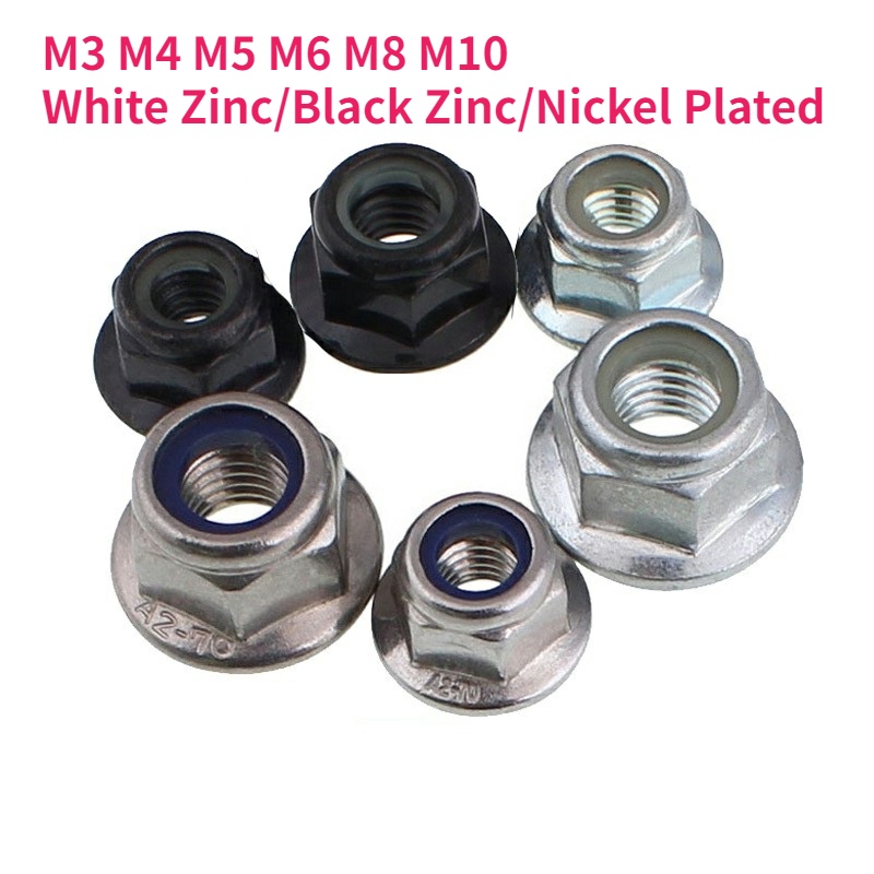 M3 M4 M5 M6 M8 M10 White Zinc/Black Zinc/Nickel Plated Hex Flange Nylon Anti-loose Nut Insert ...