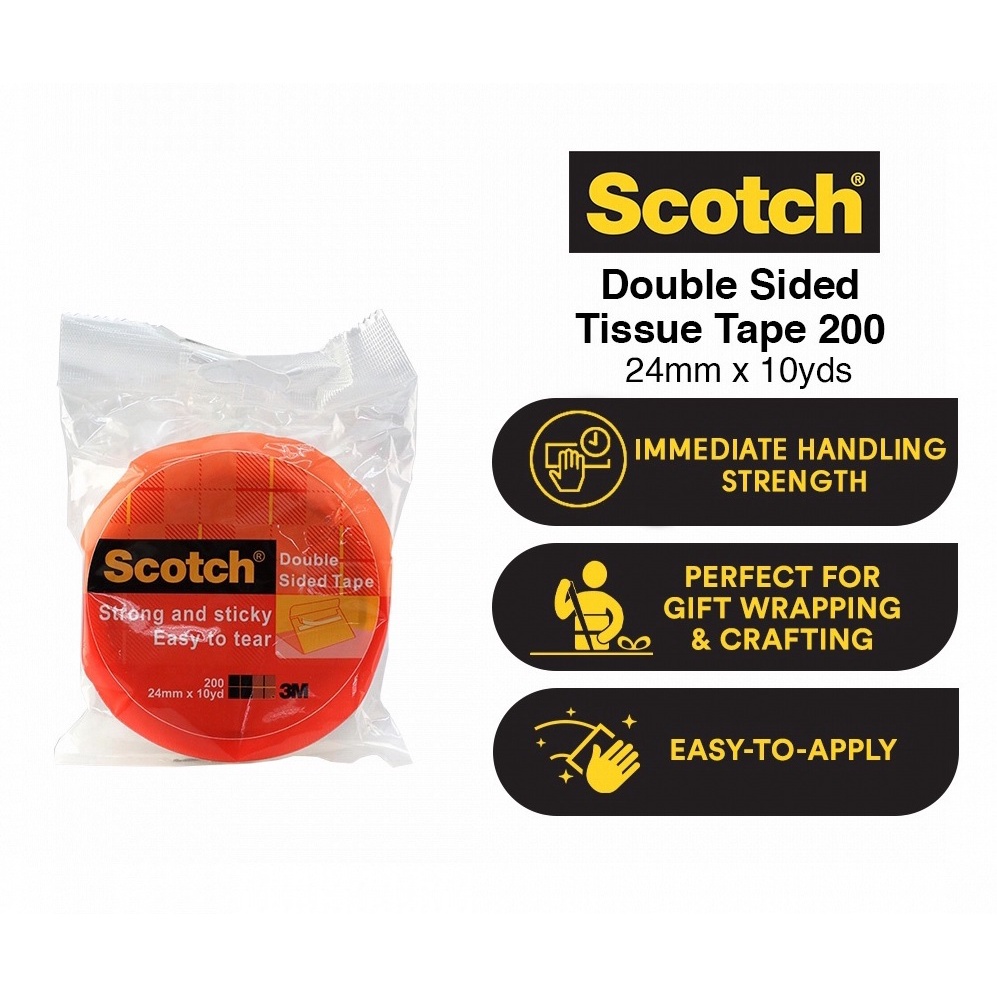 3M Scotch Double-sided Tissue Tape 200, 24MMX10YDS | Shopee Philippines