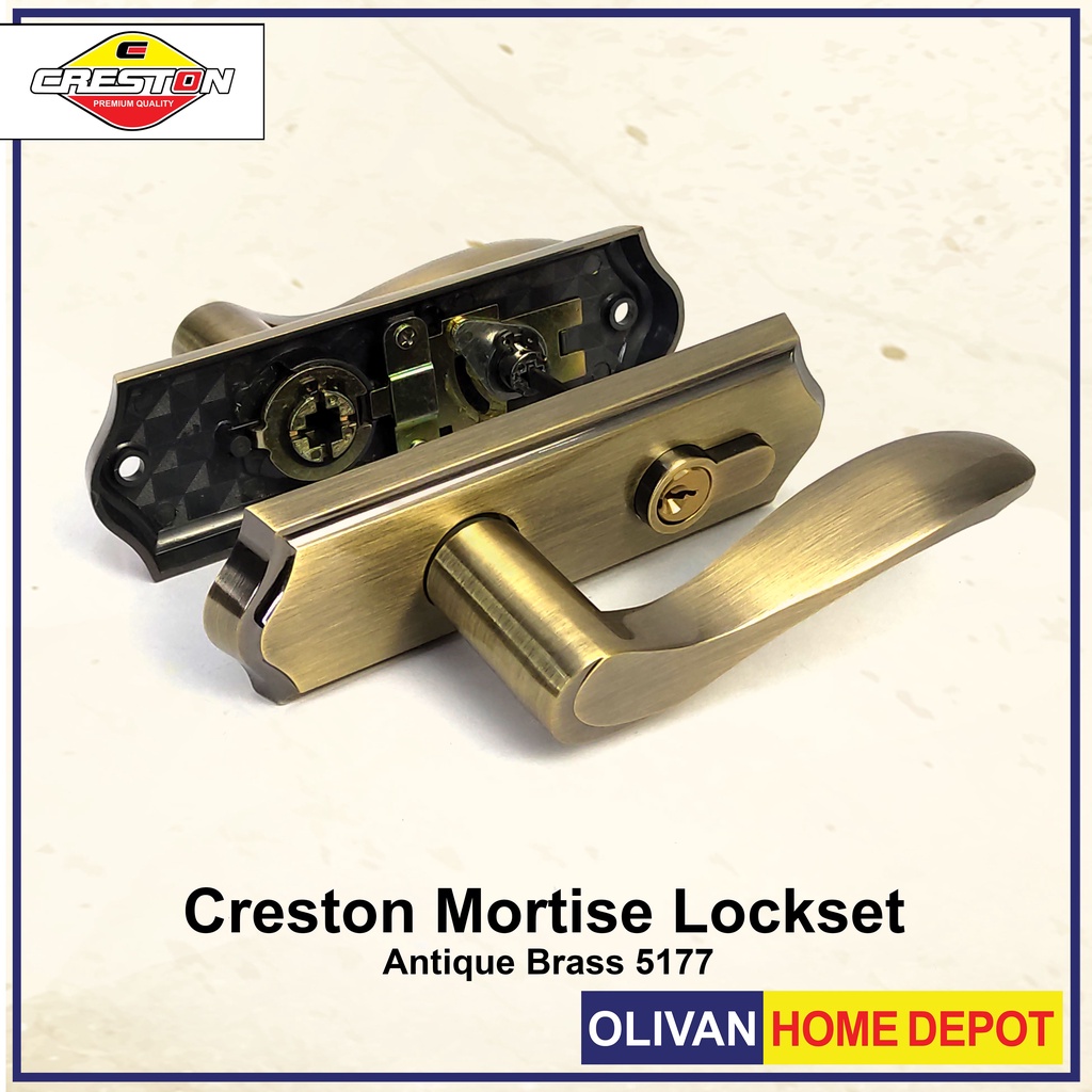 CRESTON Entrance Mortise Lockset Lever Handle Antique BrassSatin Nickel ...
