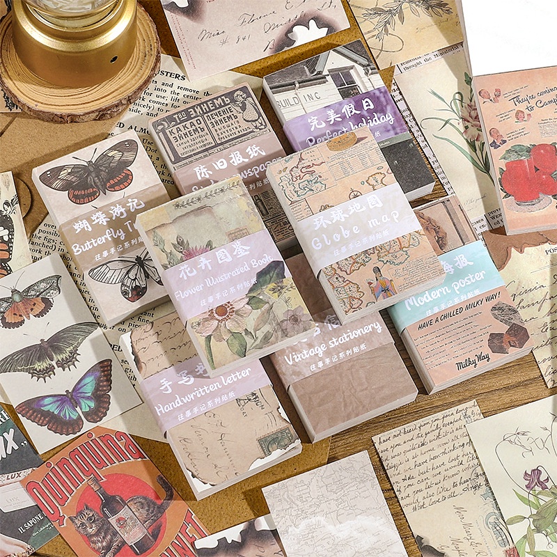 60 Sheets Paper Material Past Serie Cute Retro Non-sticky Paper Sticker ...