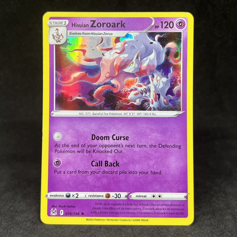 Pokemon TCG Hisuian Zoroark Holo Rare 076/196 2022 Sword & Shield Lost Origin Trading Card ...