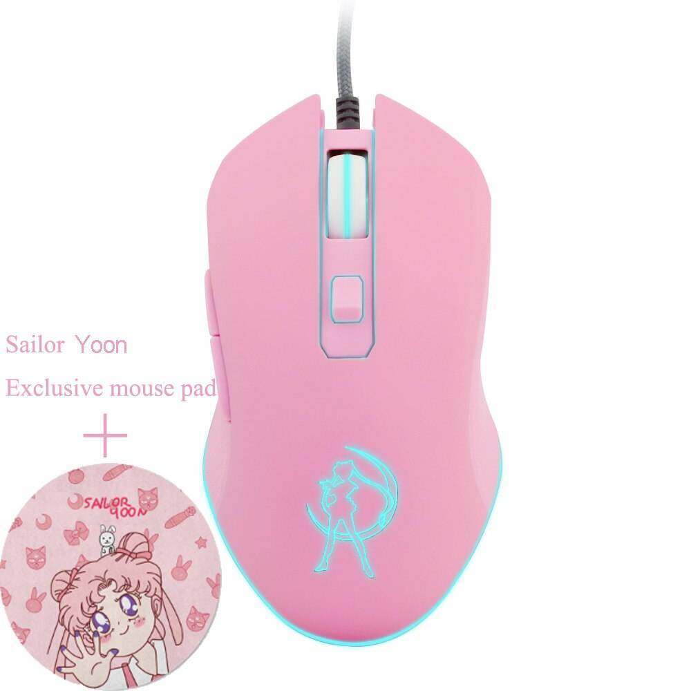 Sailor Moon Pink Optical Mouse Gaming Computer Wired Mause Mute Pretty ...