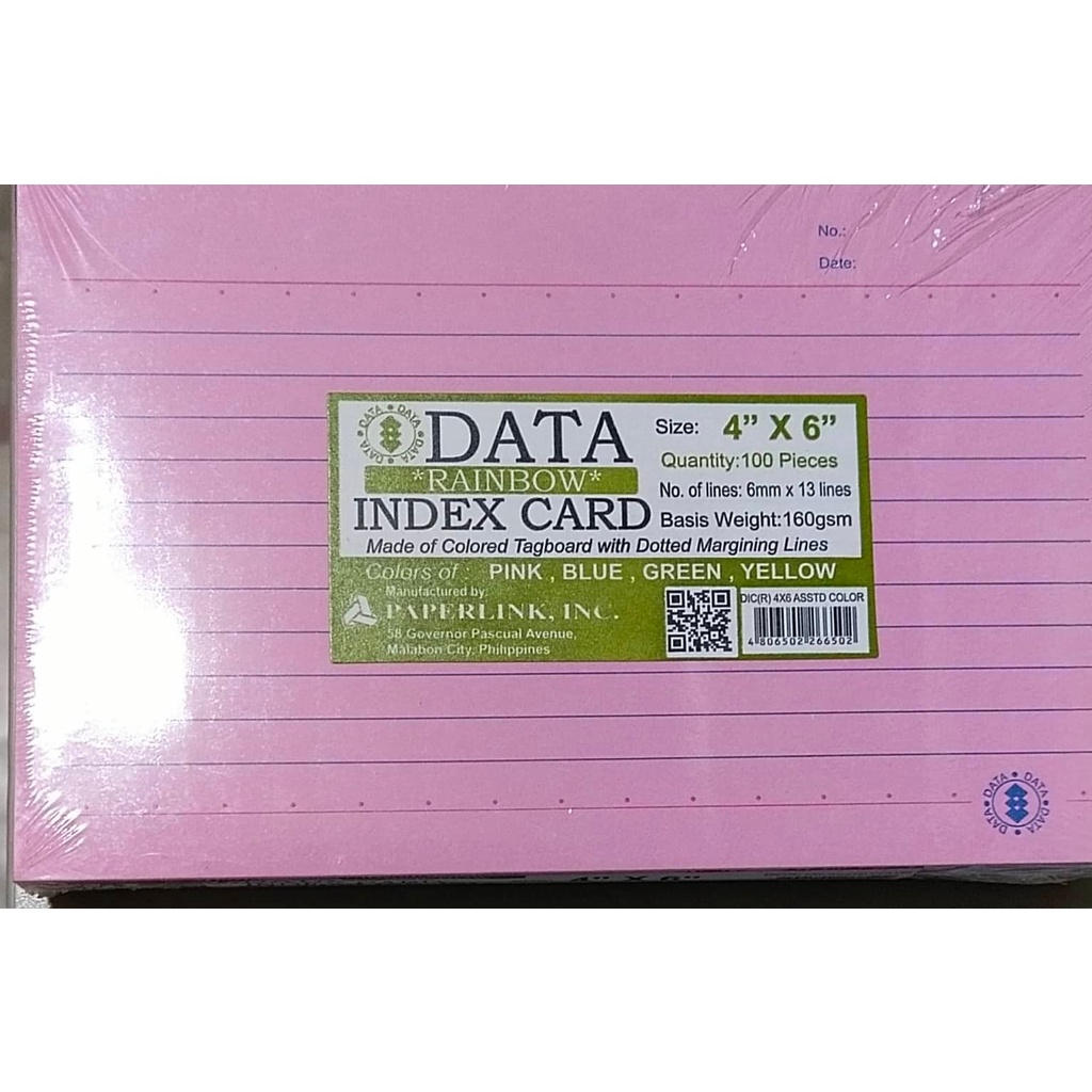DATA Colored Index cards 4" x 6" 100 sheets index cards, Colored ...