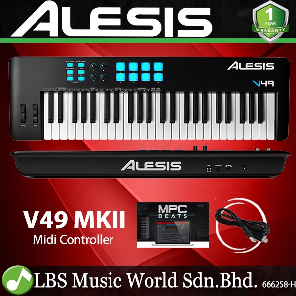 Alesis V49 MKII 49 Key USB Midi Keyboard Controller with 8 Backlit Pad ...