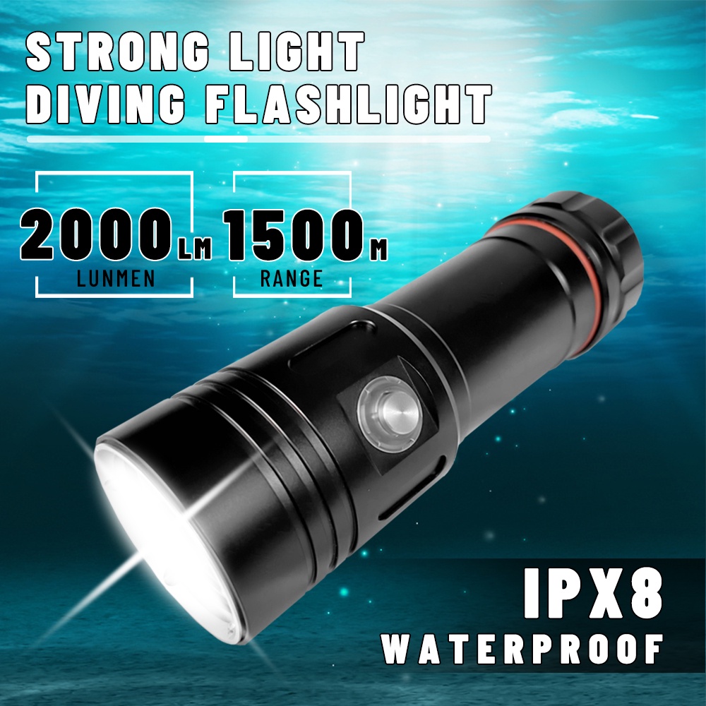Portable Diving Light LED 2000LM Professional Waterproof Diving Light ...