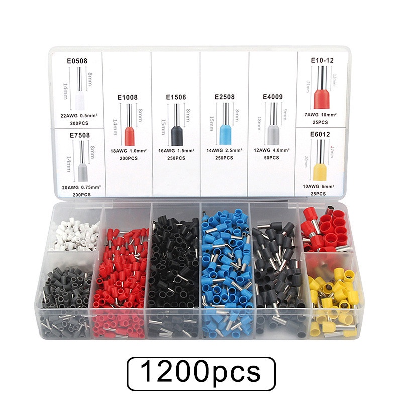 1200pcs Wire Copper Crimp Connector Insulated Cord Pin End Terminal ...