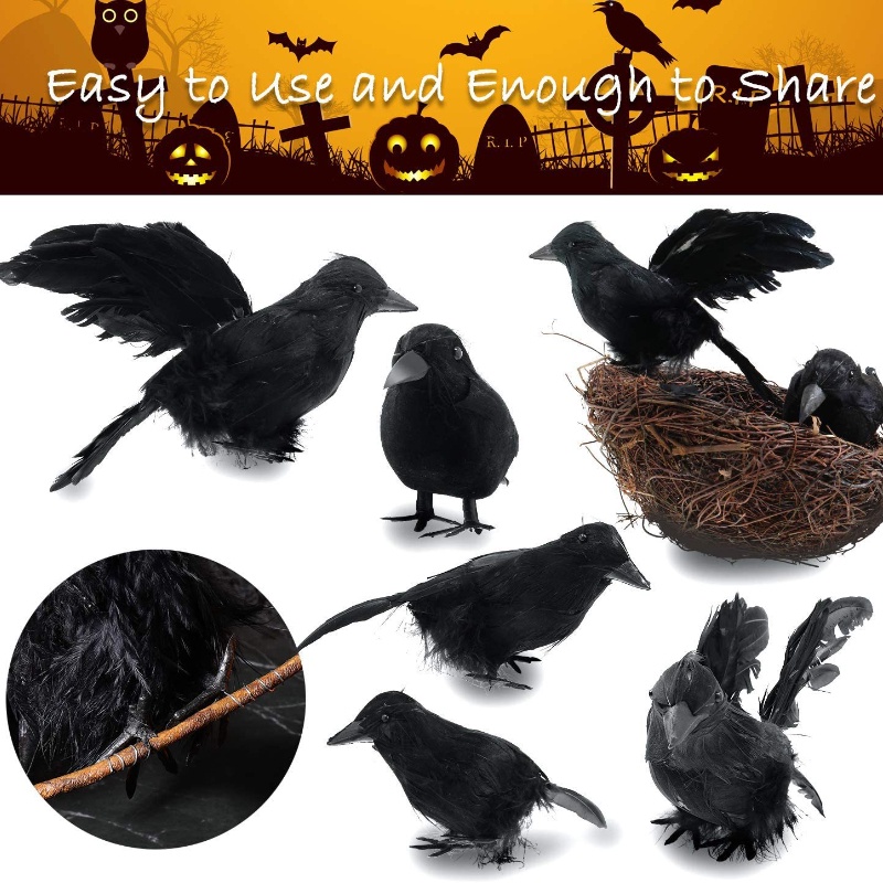 Halloween Black Crow Model Simulation Fake Bird Animal Scary Toys For ...