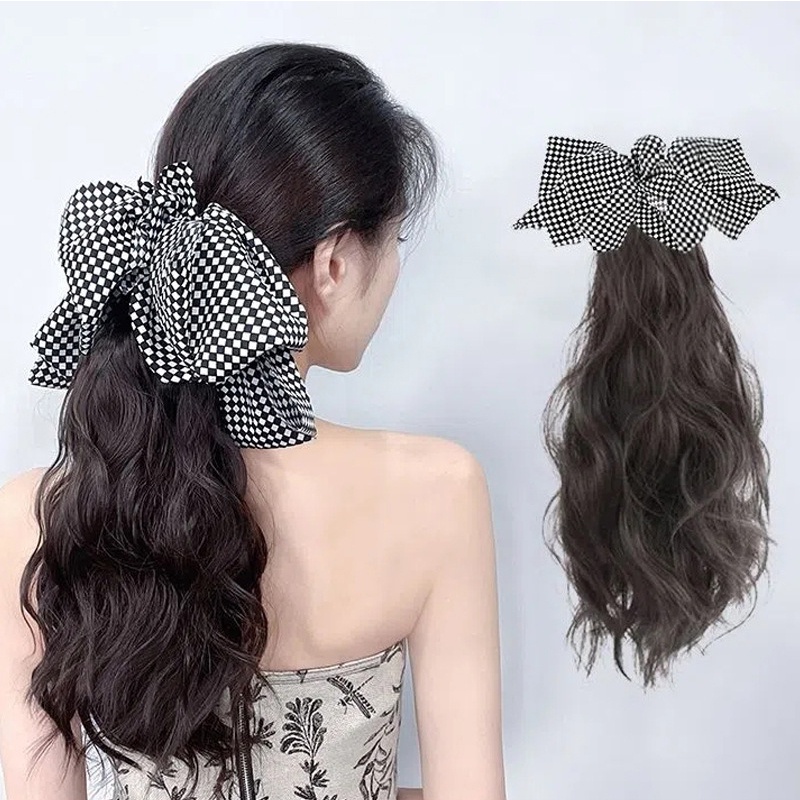 Fashionable New Women's Synthetic Grab Clip Ponytail Wig with Bow ...