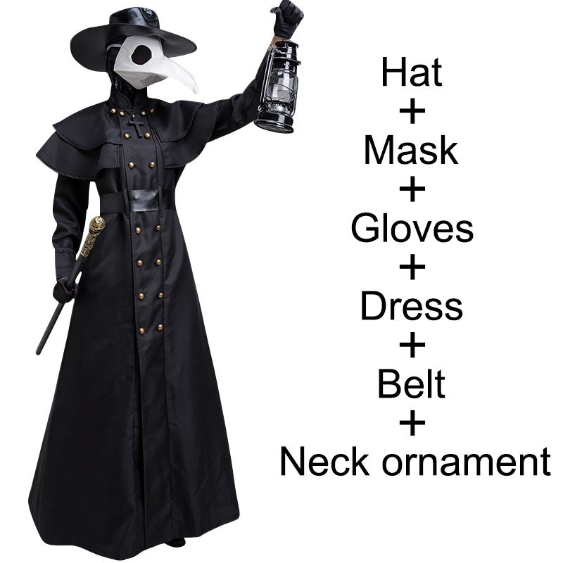 Plague Doctor Costume Halloween Medieval Hooded Robe Mask Steampunk ...