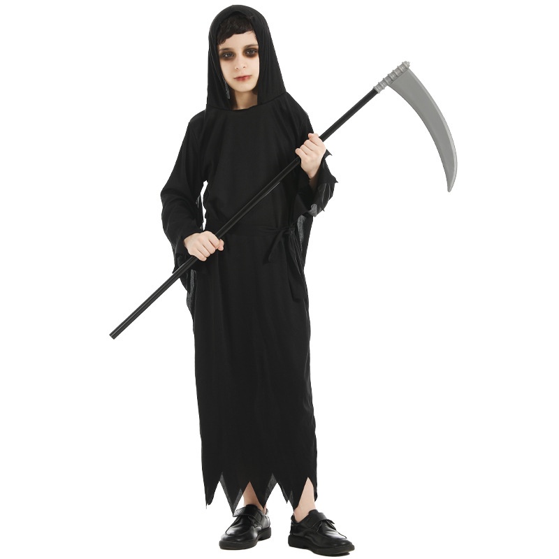 Kids Black Ghost wizard Costume Horror Ghoul Killer Costume Scary ...