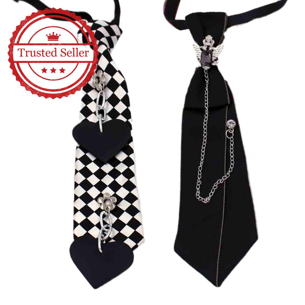 Men Women Steampunk Black Necktie Rhinestone Metal Tie Bow Chain Bowtie ...