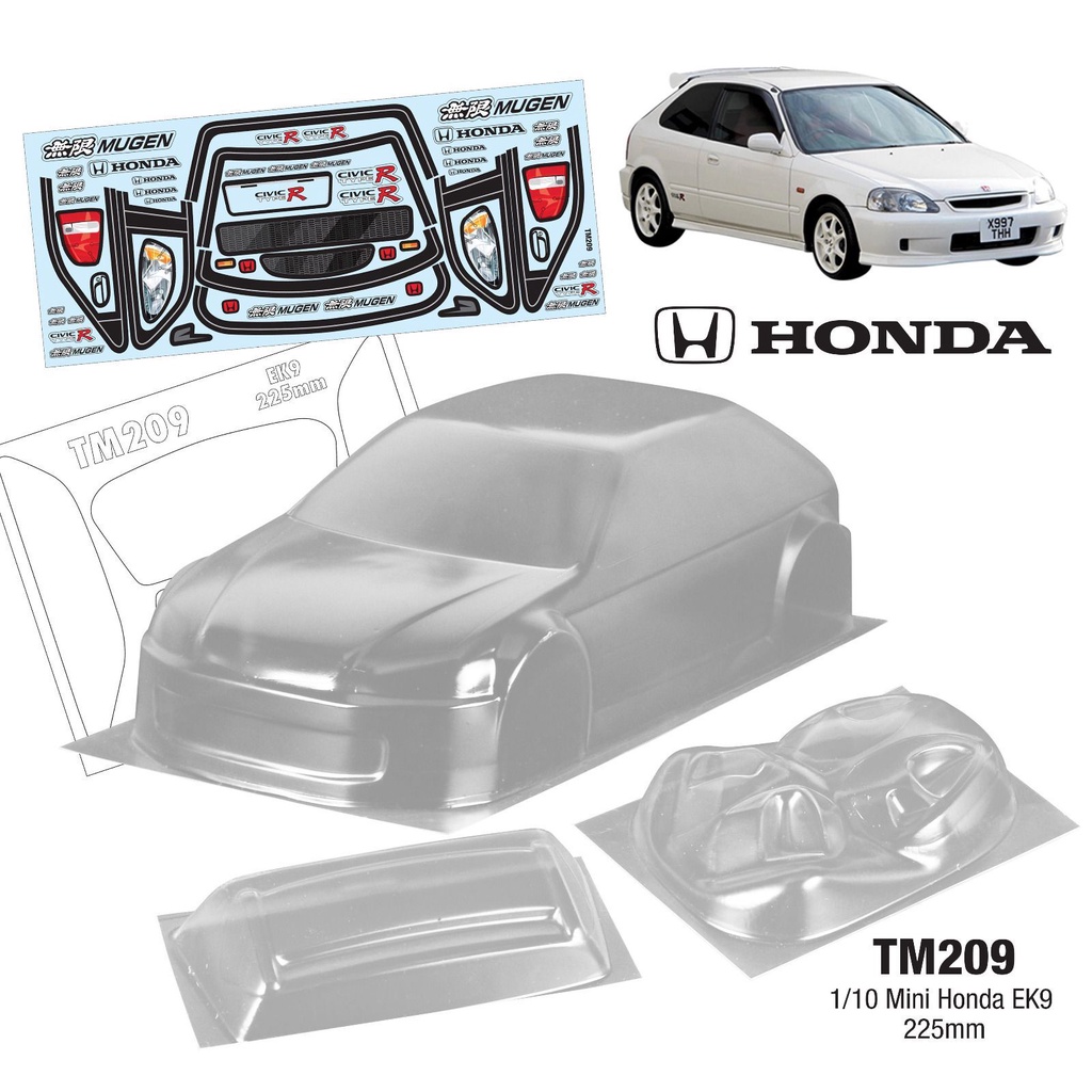 1/12 Honda Type-R EK9 M car RC body PC 225mm wheelbase Transparent ...