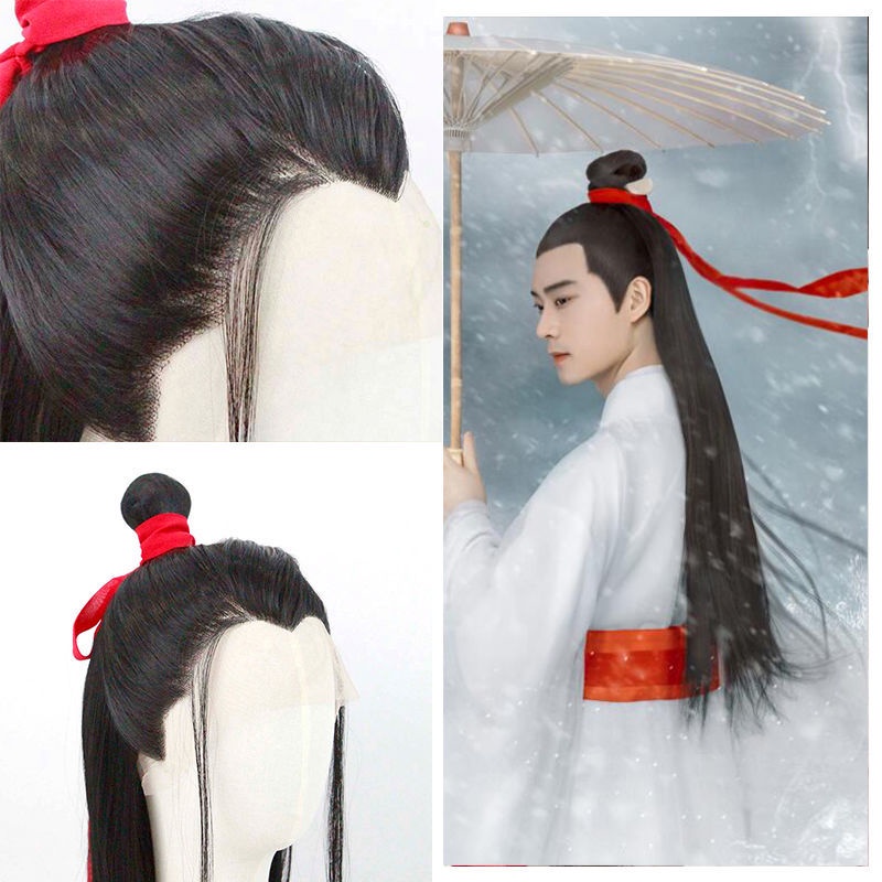 Chinese Costume Hanfu Men's Wig Set Antique Long Hair Male Ponytail ...