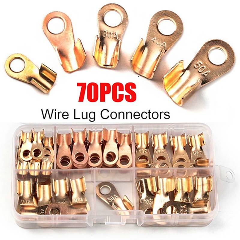 70PCS Open Barrel Copper Ring Lug Terminals Wire Crimp Connector ...