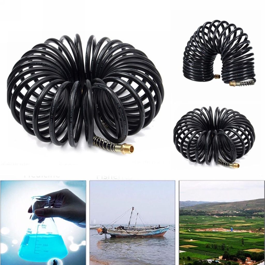 Black 7mm Air Compressor Recoil Hose Line Spring Tube Coil Tools 25FT 1 ...