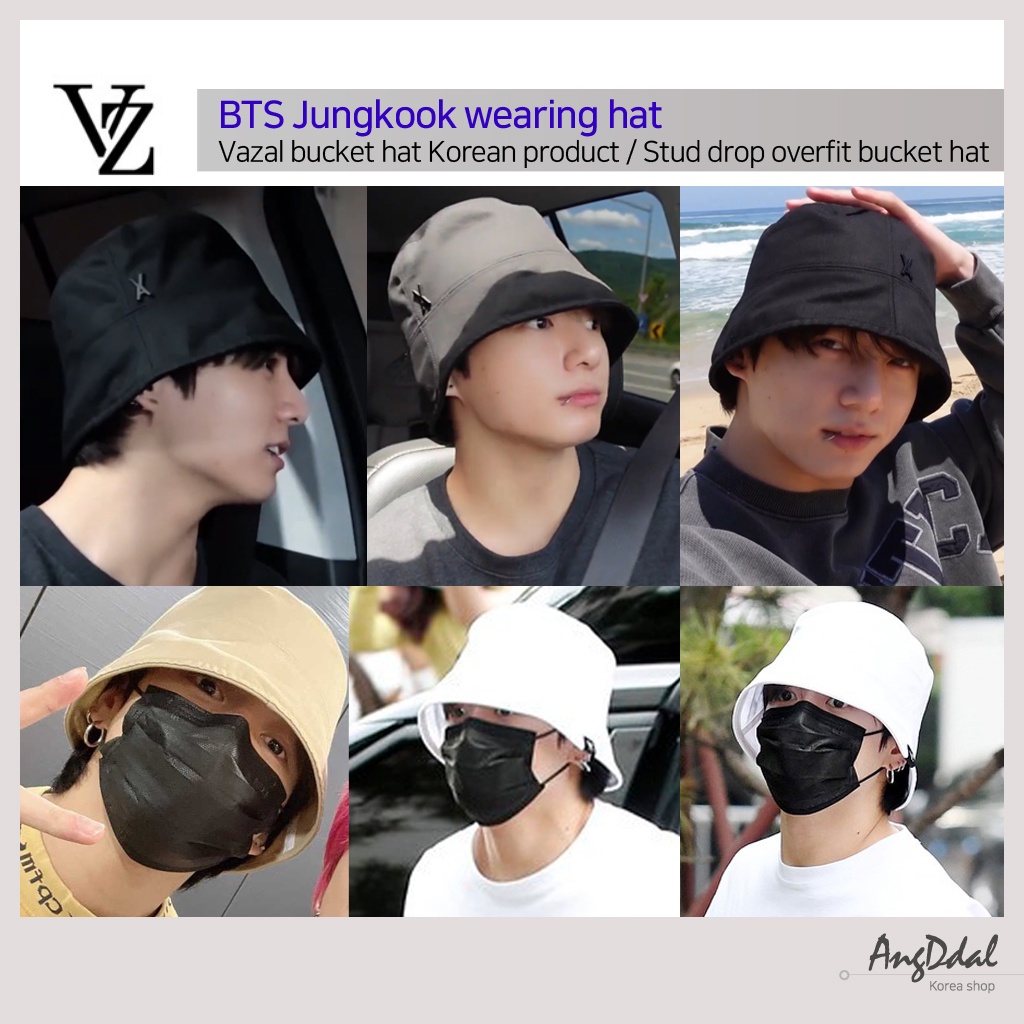 BTS Jungkook wearing hat / Vazal bucket hat Korean product / Stud drop ...