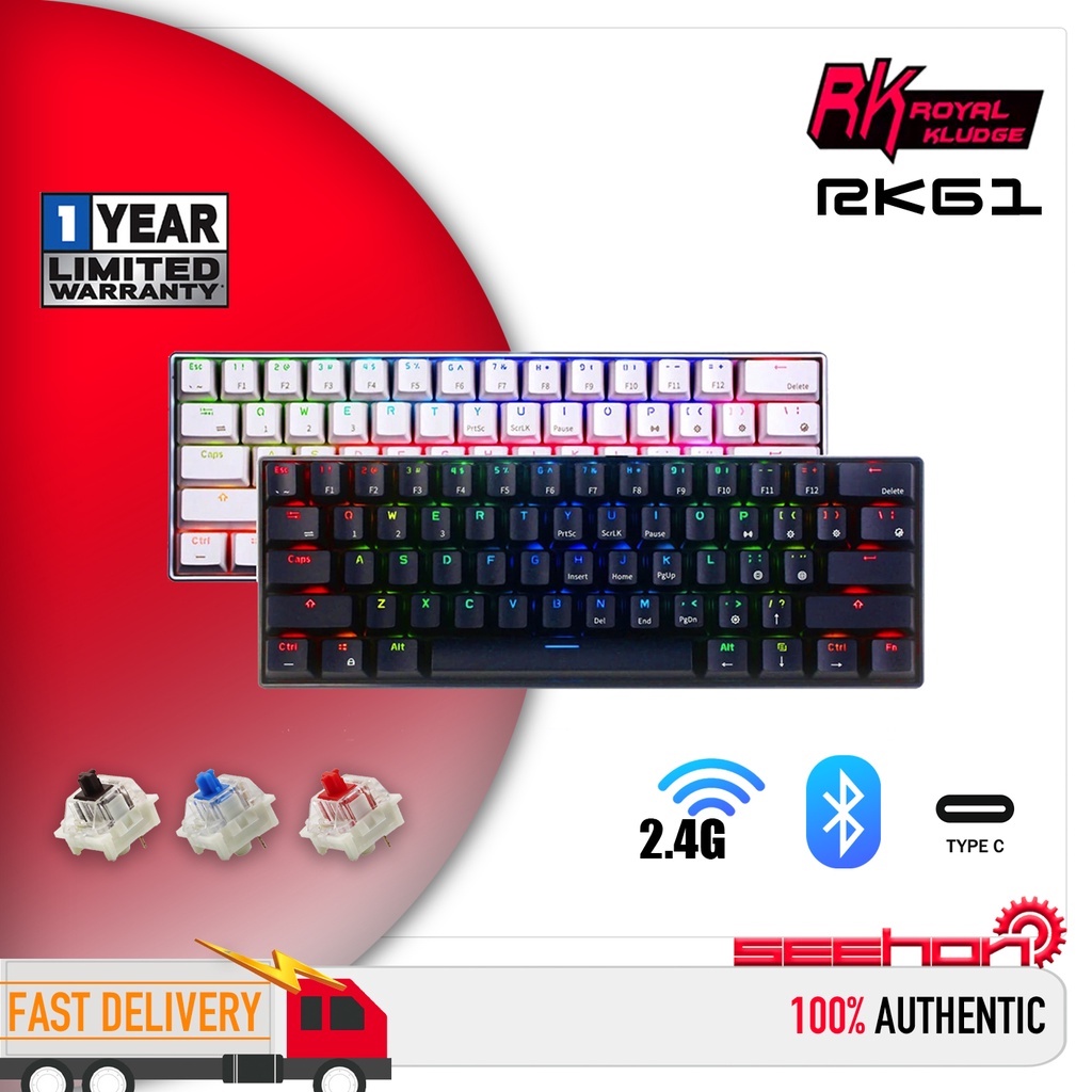 「SEEHON OFFICIAL STORE」Royal Kludge RK61 Hotswap Three Mode Bluetooth 2.4G Wired 3 Mode RGB ...
