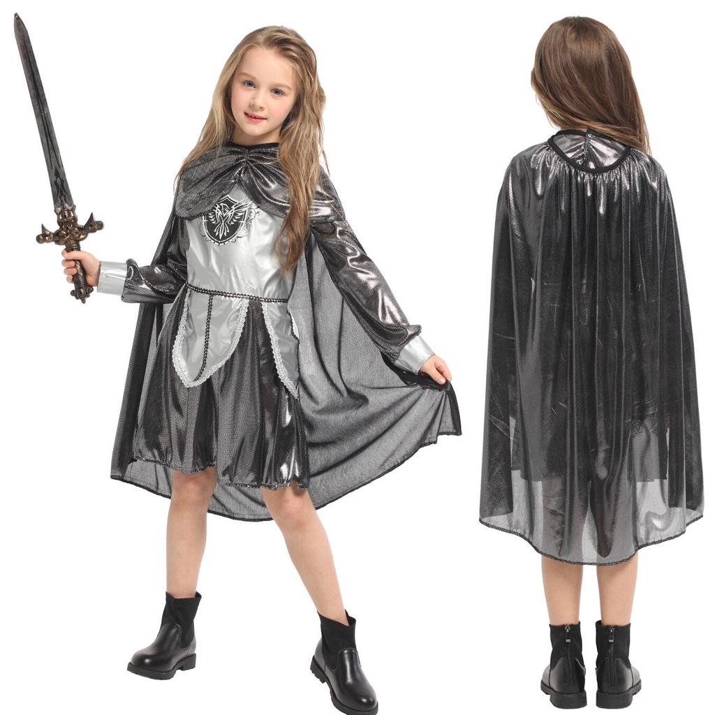 Kids Girls Knight Princess Halloween Costume Silver Mesh Armor Warrior ...