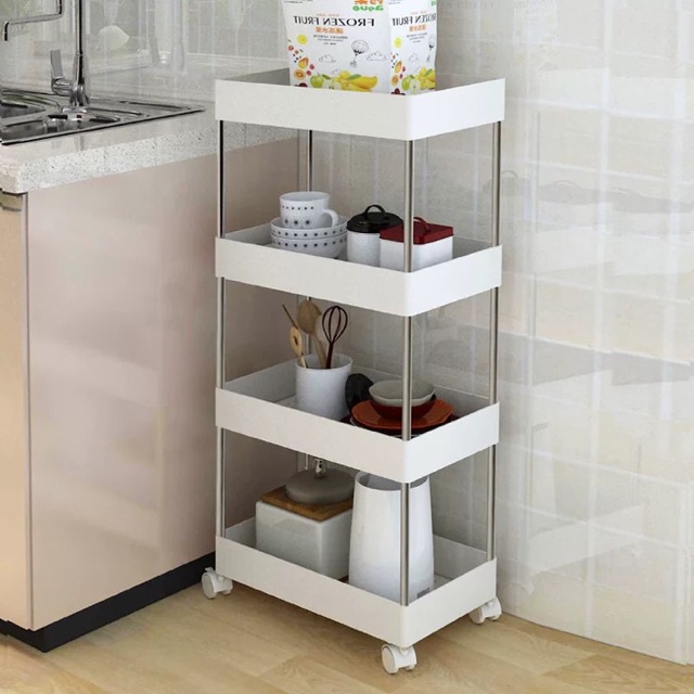Abs Plastic 4-Storey Multi-Function Shelf With Wheels For Convenient ...