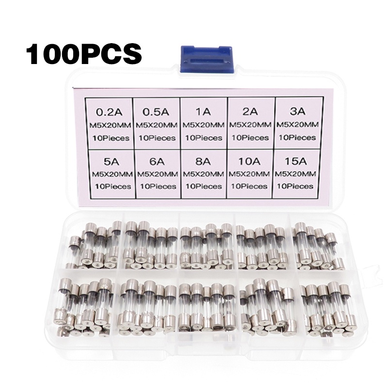 100Pcs/Set Glass Tube Fuses Kit 5x20mm Fast-Blow Glass Tube Fuses Kit 250V Glass Fuse Tube ...