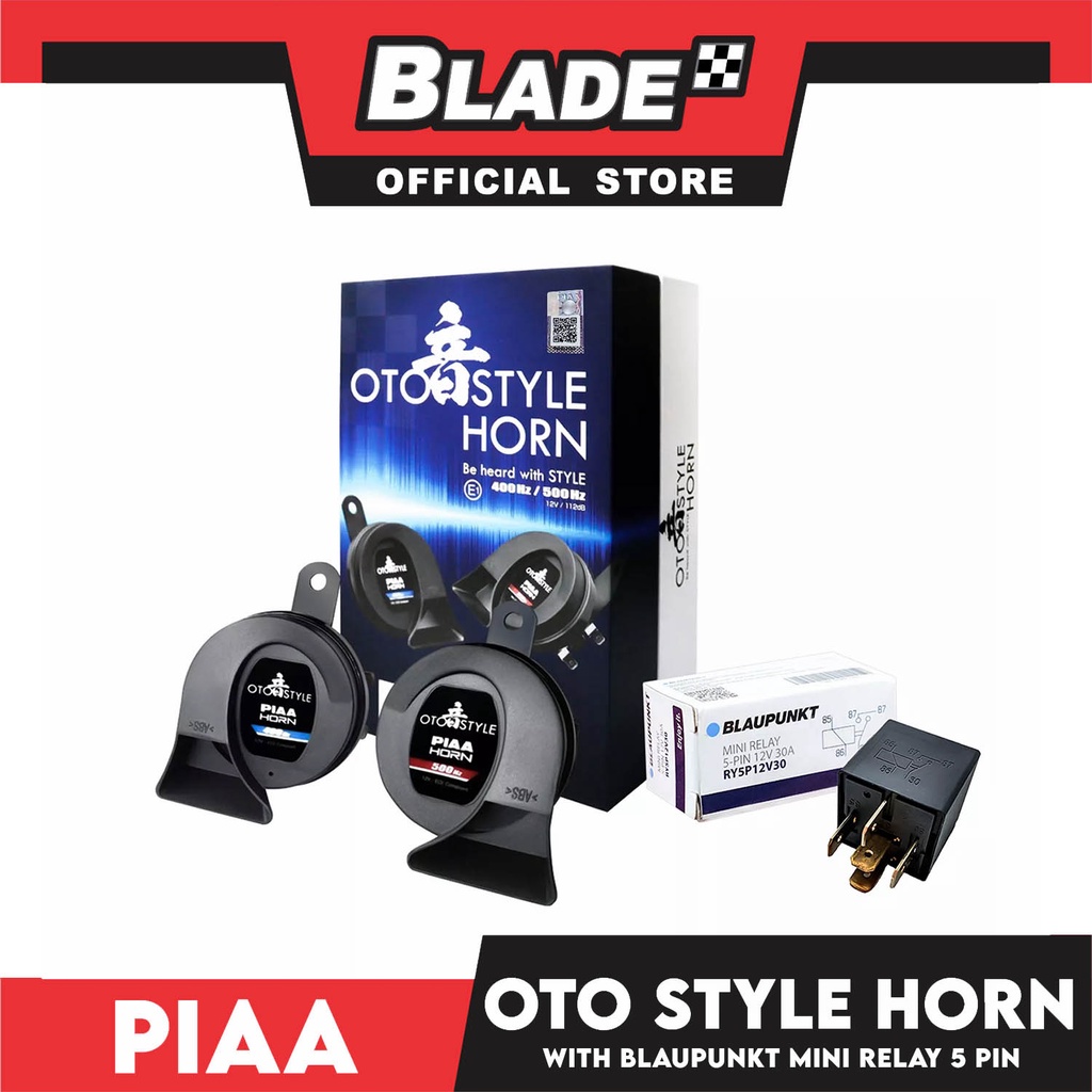 PIAA OTO Style Horn 400Hz / 500Hz HO-14 With Free Blaupunkt Mini Relay 5-Pin 12V 30A RY5P12V30 ...
