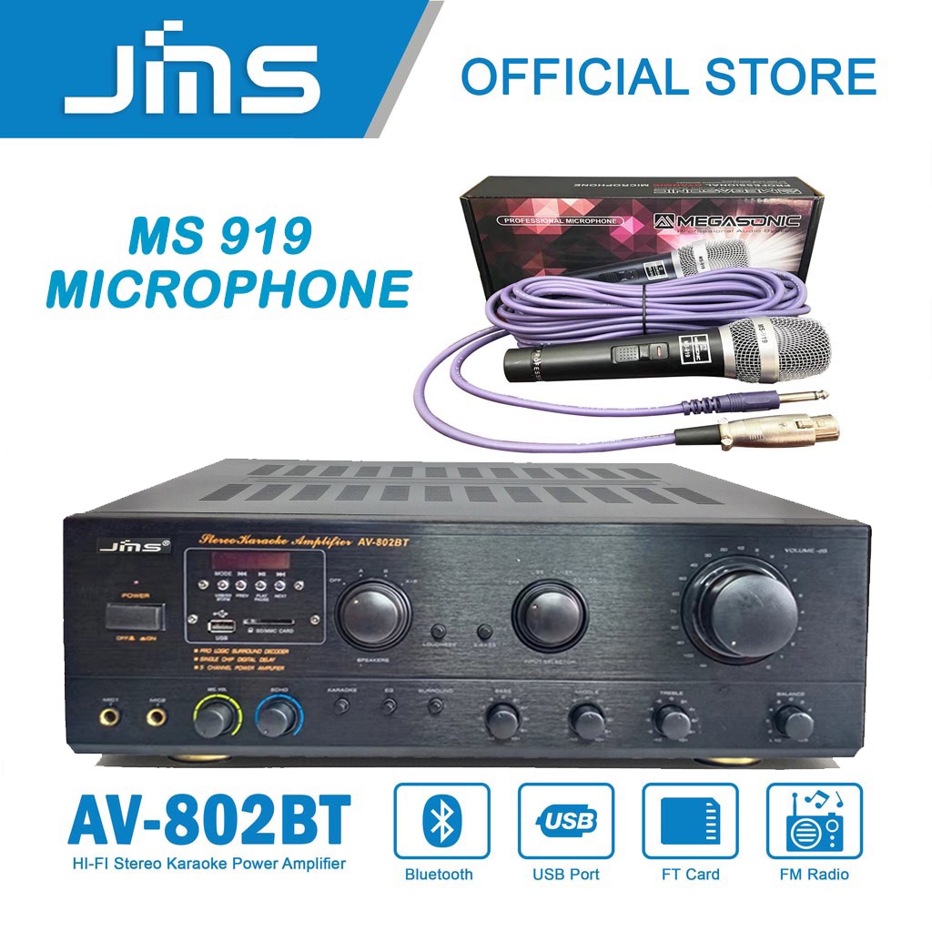 JMS AV-802 BT Amplifier WITH MS 919 MICROPHONE | Shopee Philippines