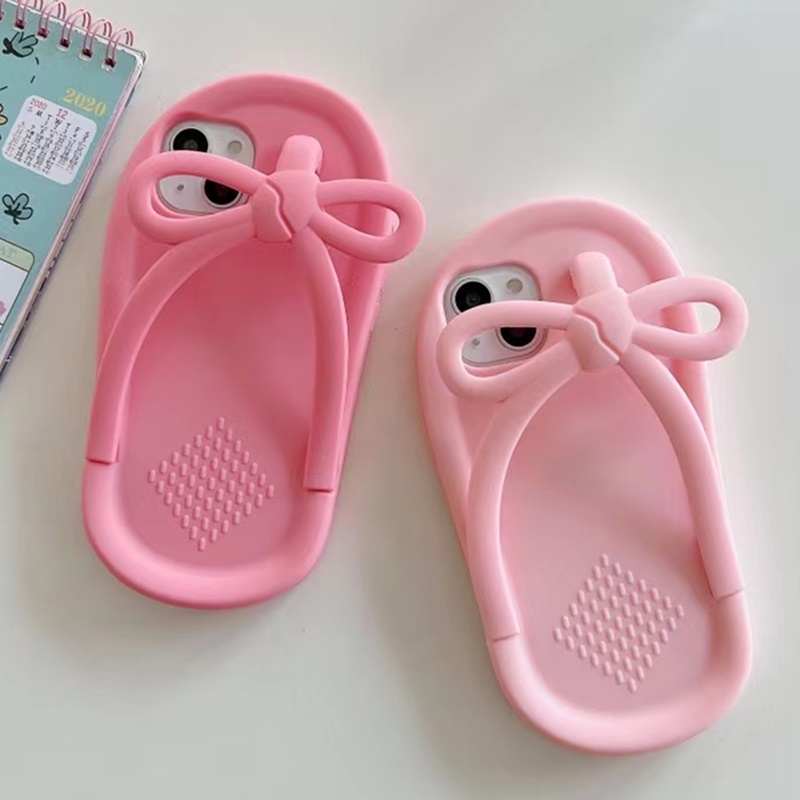 Baby Pink Bow Flip Flop Slippers Silicone Case For Iphone 14 13 12 11 ...