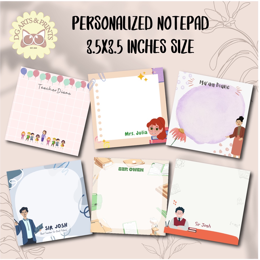 Customized Notepads 3.5x3.5 │ Teacher's Day Edition │ DG Arts & Prints ...