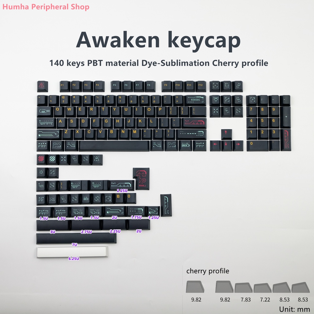 Humha Awaken keycap 140 keys PBT material Dye-Sublimation Cherry profile Mechanical Keyboard ...