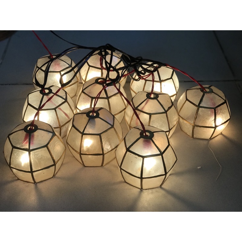 Capiz Lanter Ball 4” INDOOR OUTDOOR Complete set with lights and EXTRA ...