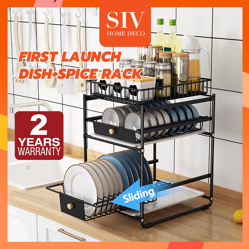 Siv 3 Tier Dish & Spice Rack Drainer Drying Kitchen Plate Organizer ...
