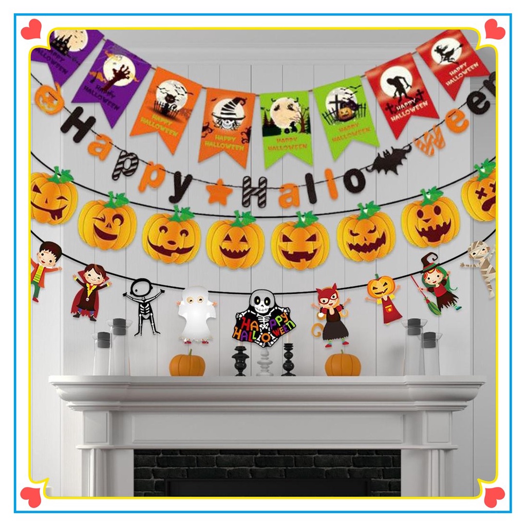 Halloween Banner Indoor Hanging Halloween Theme Banner Bunting Flag ...