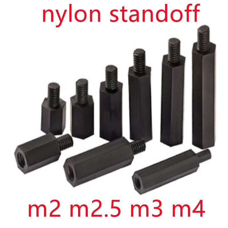 25PCS Nylon Spacer M2 M2.5 M3 M4*L+6 Male to Female Black Nylon ...