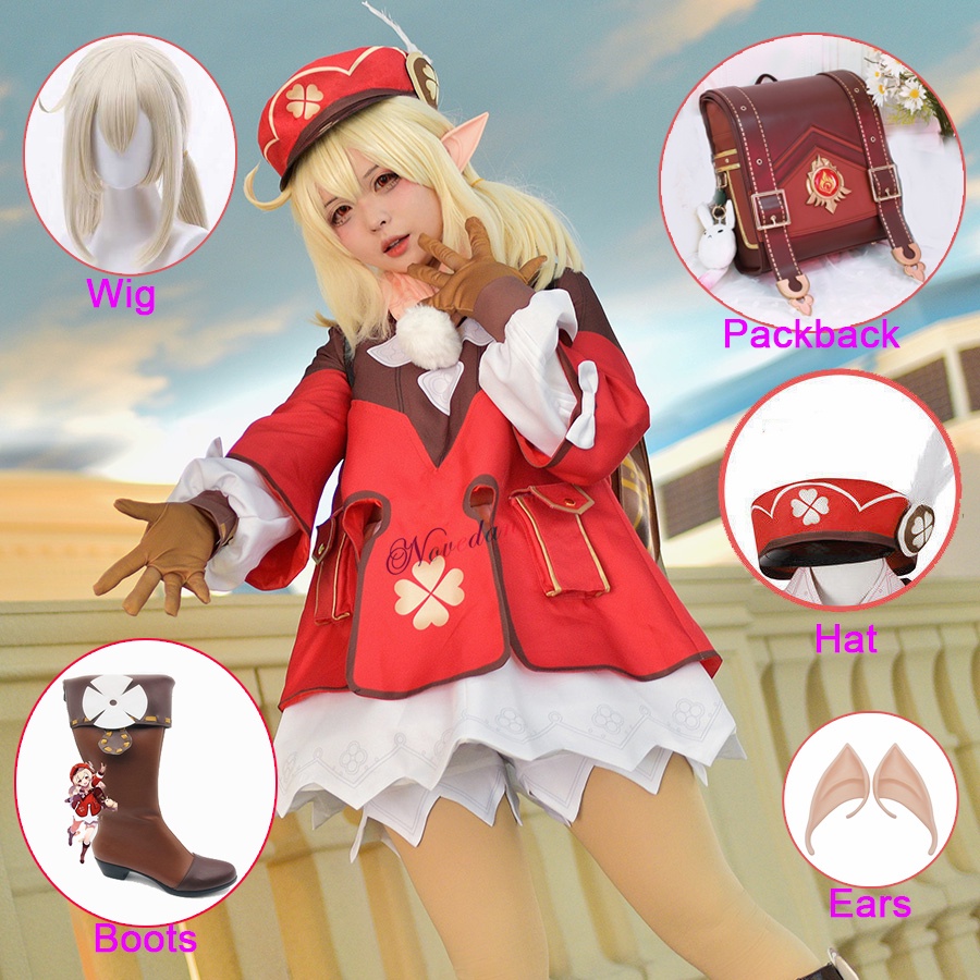 `Anime Game Genshin Impact Klee Cosplay Costume Backpack Wig Shoes ...