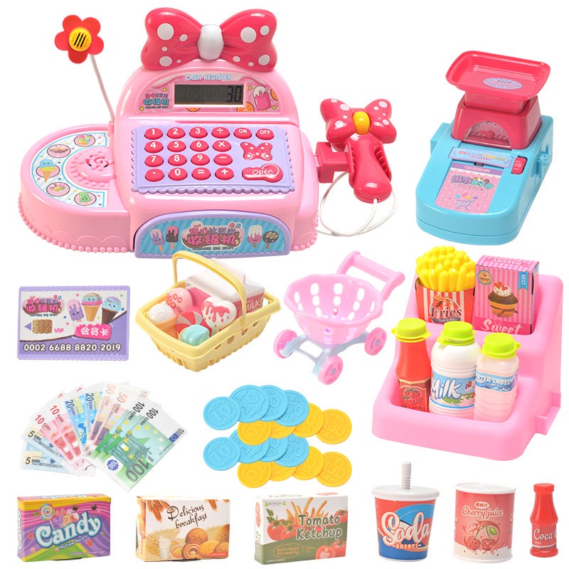 Family Set Simulation Cash Register Toy - Supermarket Shopping Cart ...